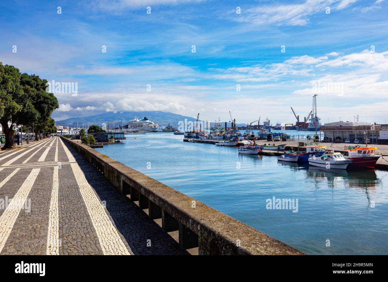 Fishing port and promenade of Ponta Delgada, Sao Miguel Island, Azores ...