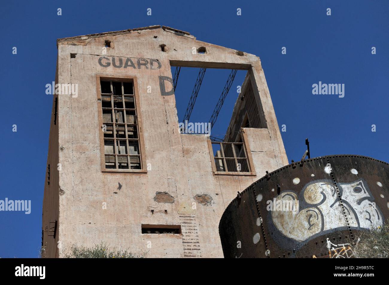 Guard ruin with metal basin of the gold mine in Rodalquilar, "Las Ninas ...