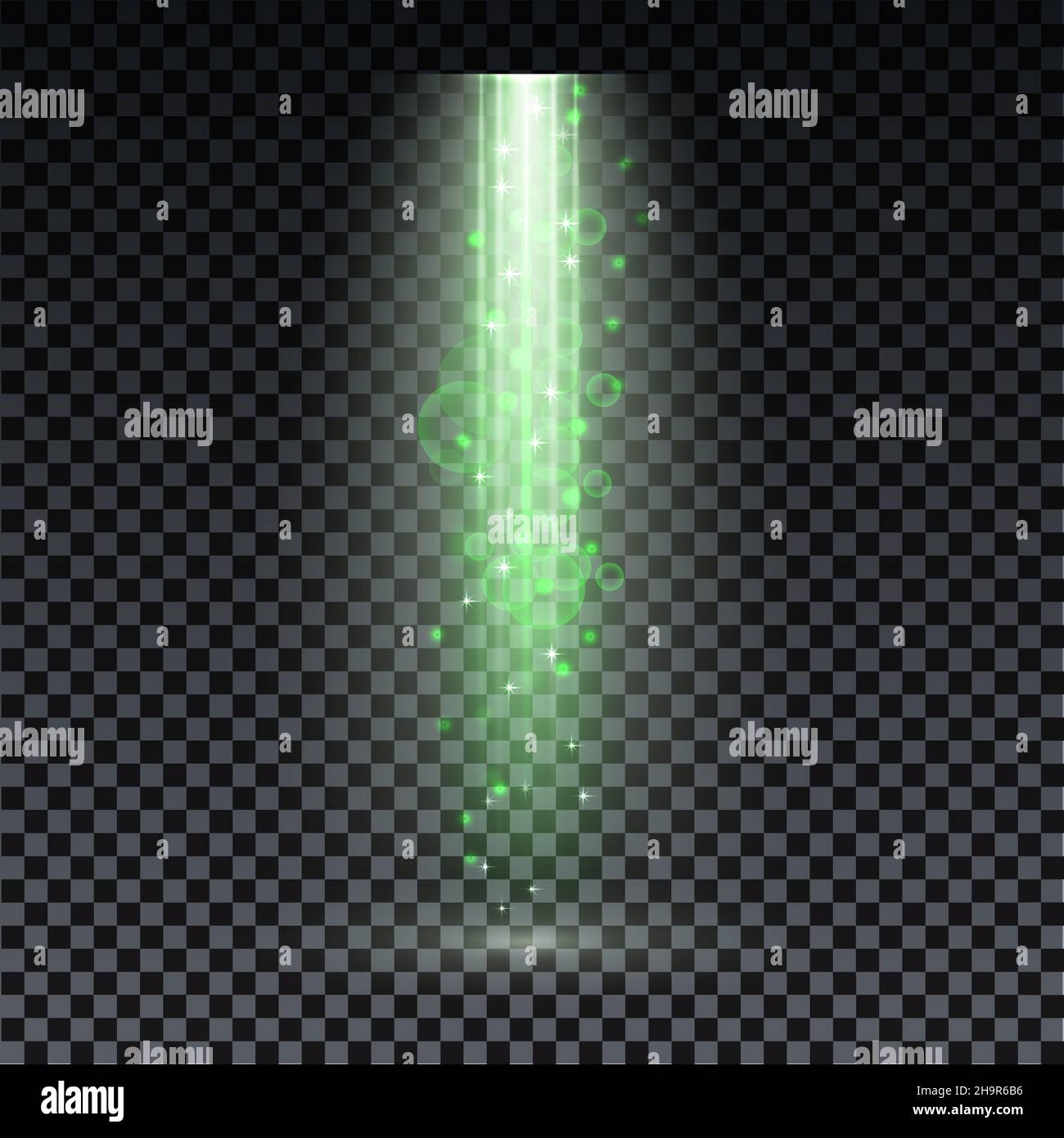 Green spotlight. Green laser beam on transparent background. Laser rays ...