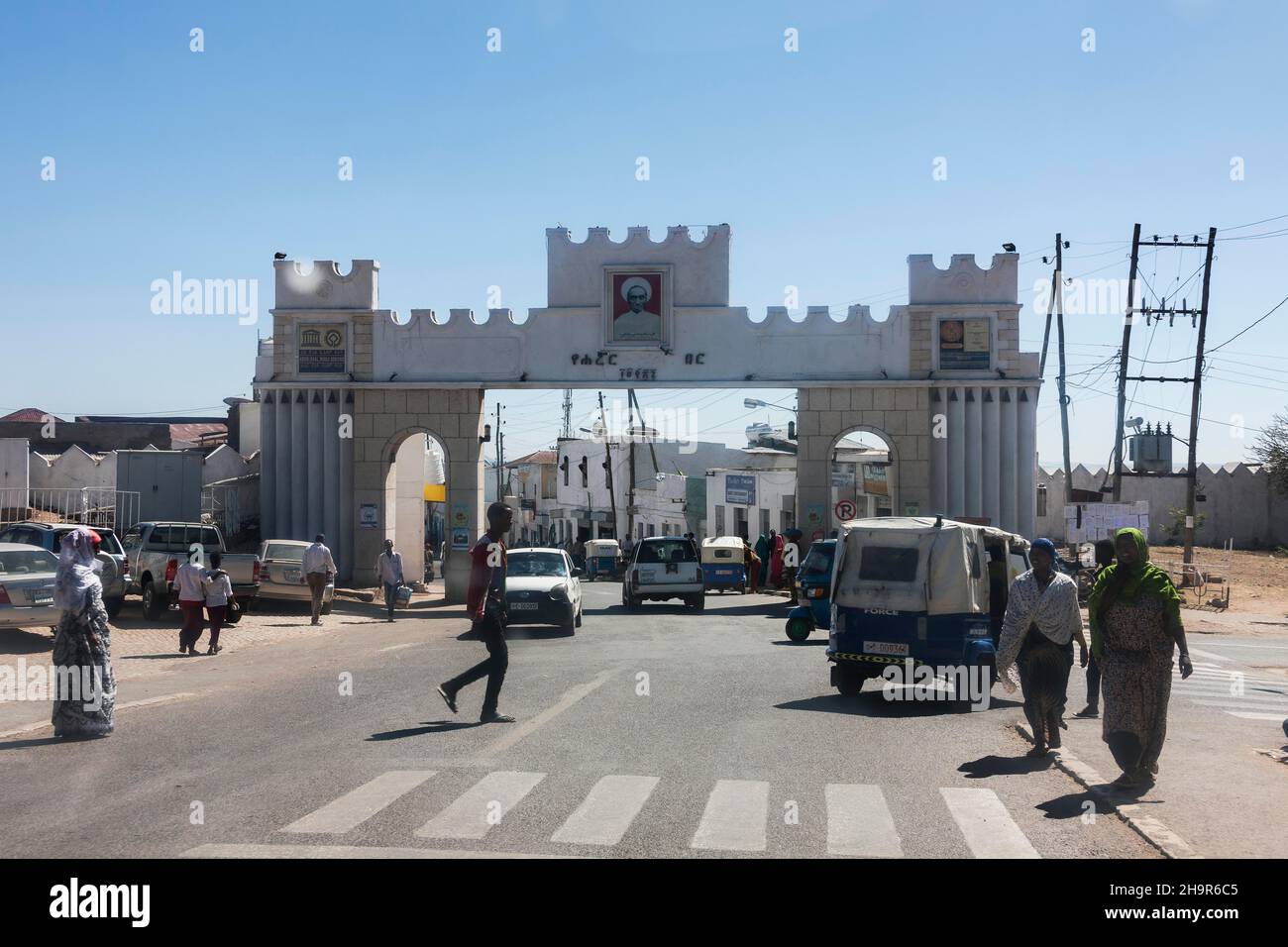 Harar Gate, City Gate, Road Traffic and Cars, Harar, Ethiopia Stock ...