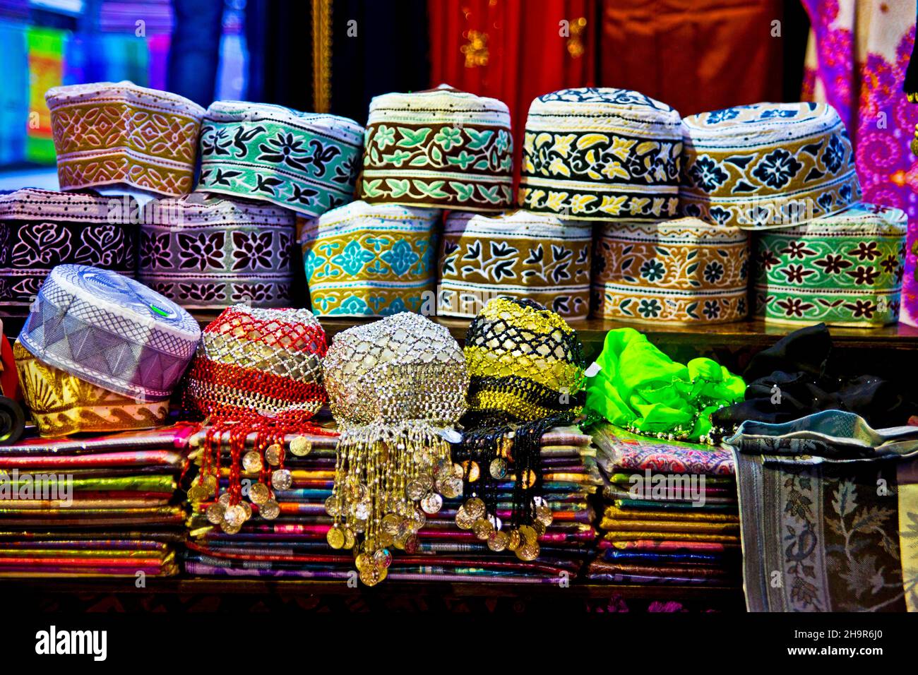 Traditional headgear for men, Kumma, Souq, Muscat-Mutrah, Muscat, Oman ...