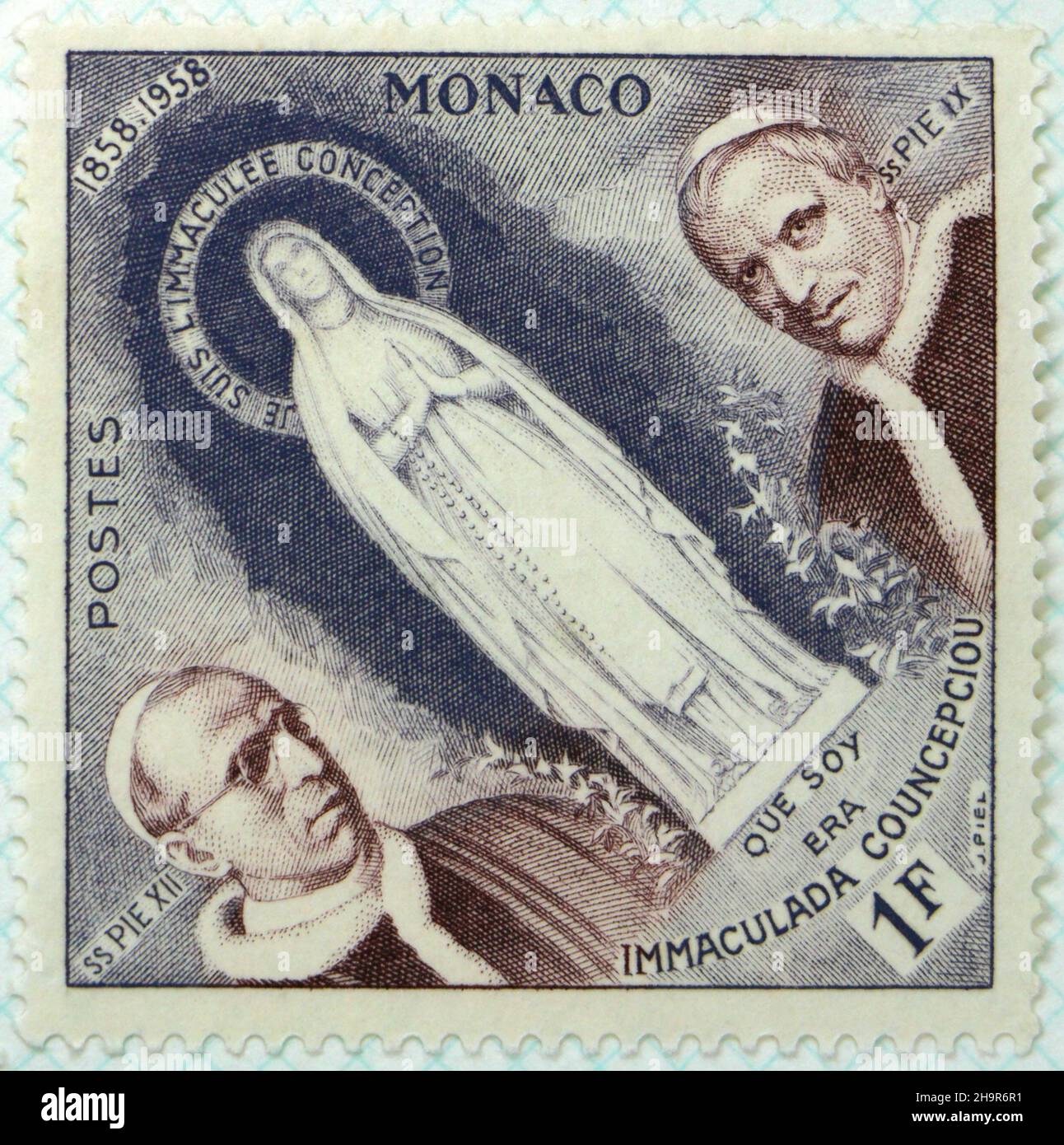 Photo of a 1 Franc Monaco postage stamp with an illustration ...