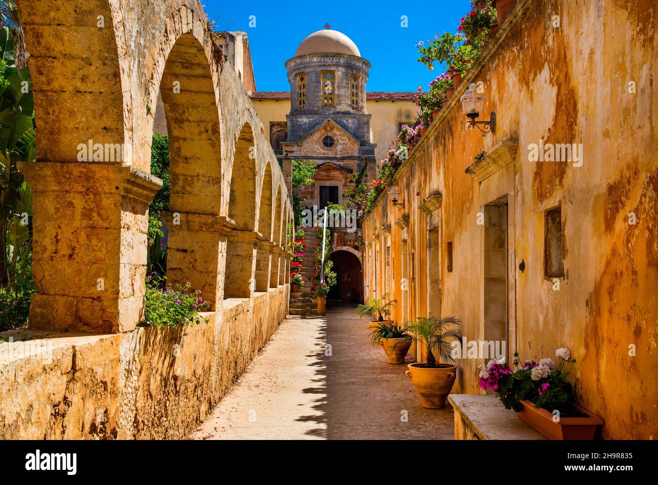 Portico with monk cells, Moni Agia Triada, Crete, Agia Triada, Crete ...