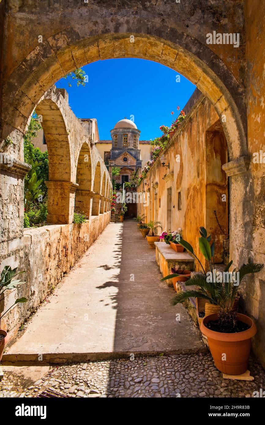 Portico with monk cells, Moni Agia Triada, Crete, Agia Triada, Crete ...
