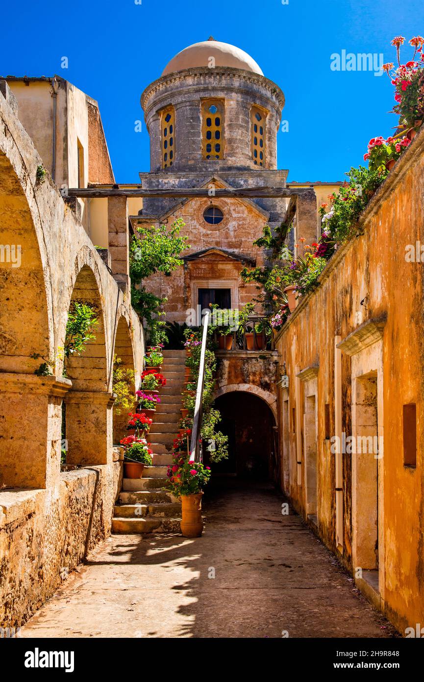 Portico with monk cells, Moni Agia Triada, Crete, Agia Triada, Crete ...