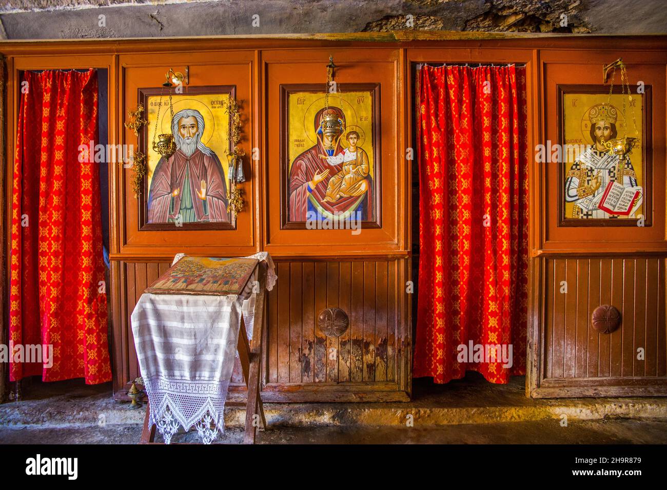 Iconostasis, abandoned Monastery Katholiko at Avlaki Gorge, Crete ...