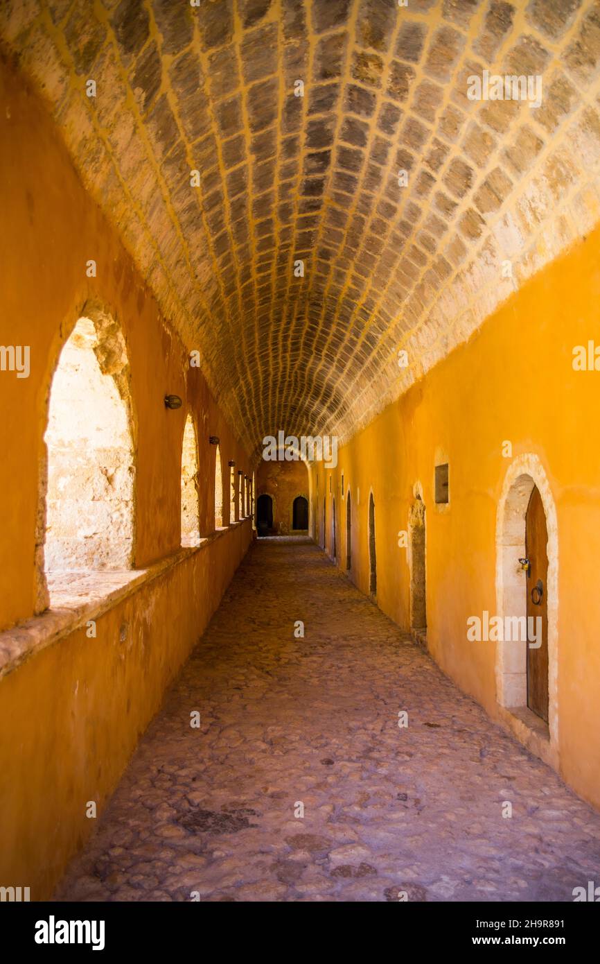 Corridor with old monks' cells, most important national monument of ...