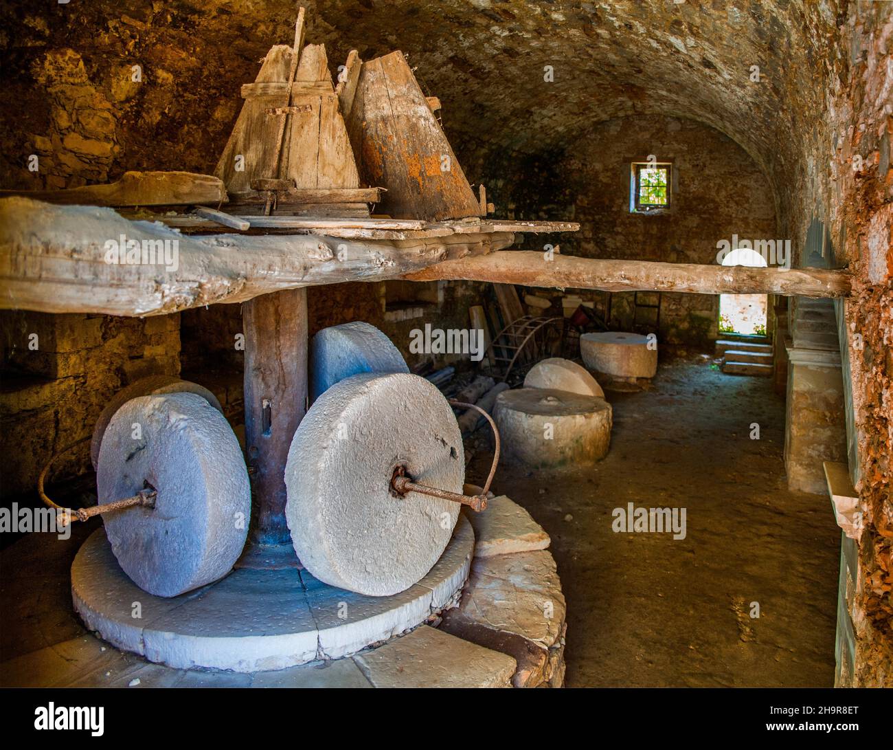 Ruin of an old oil mill, Gavalochori village with its original ...