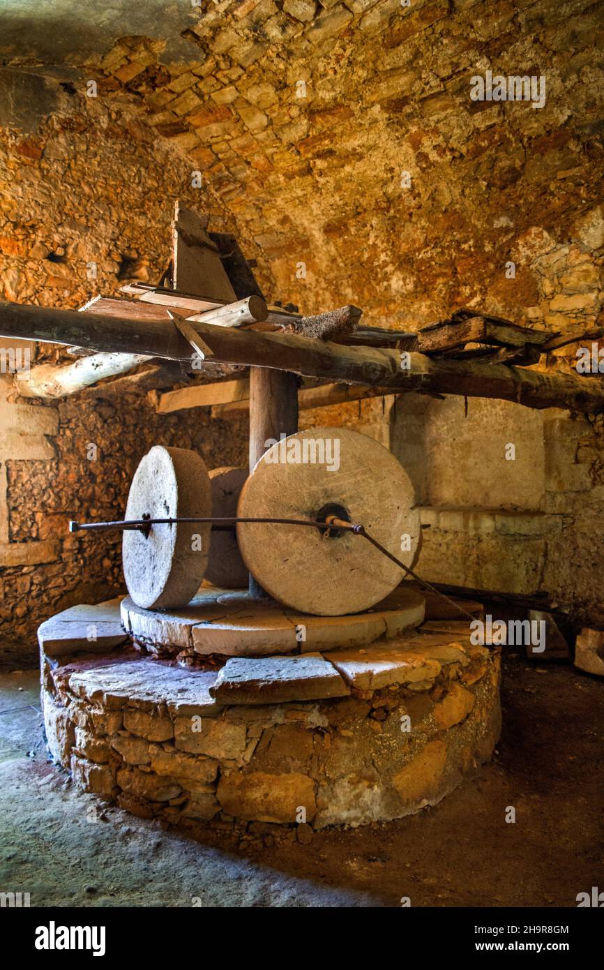 Ruin of an old oil mill, Gavalochori village with its original ...