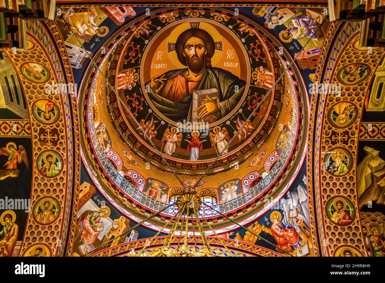 Jesus as Pantocrator, Byzantine Minas Cathedral with colourful frescoes ...