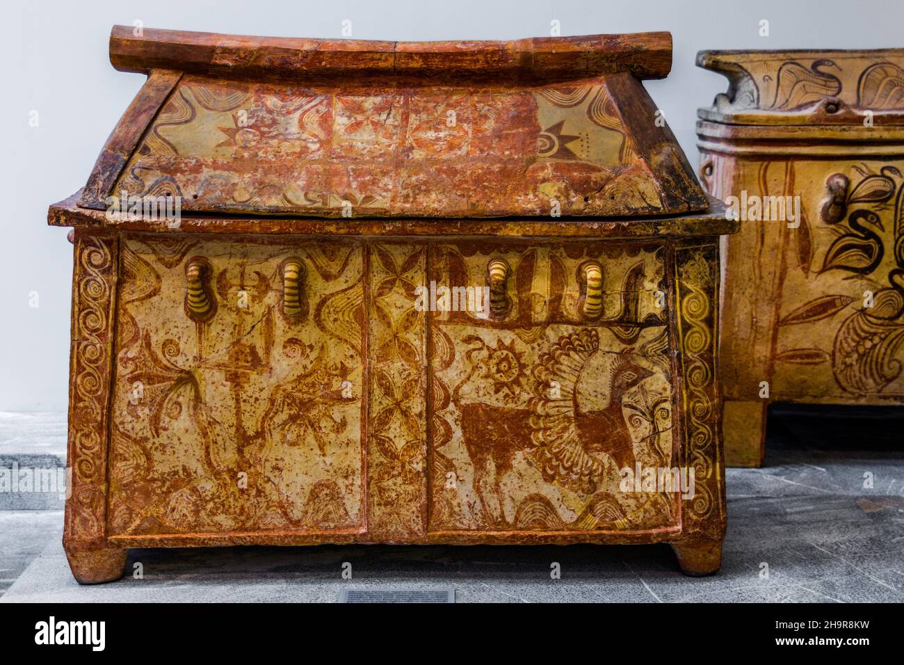 Chest sarcophagi, Minoan Larnax with painting of plants and winged ...
