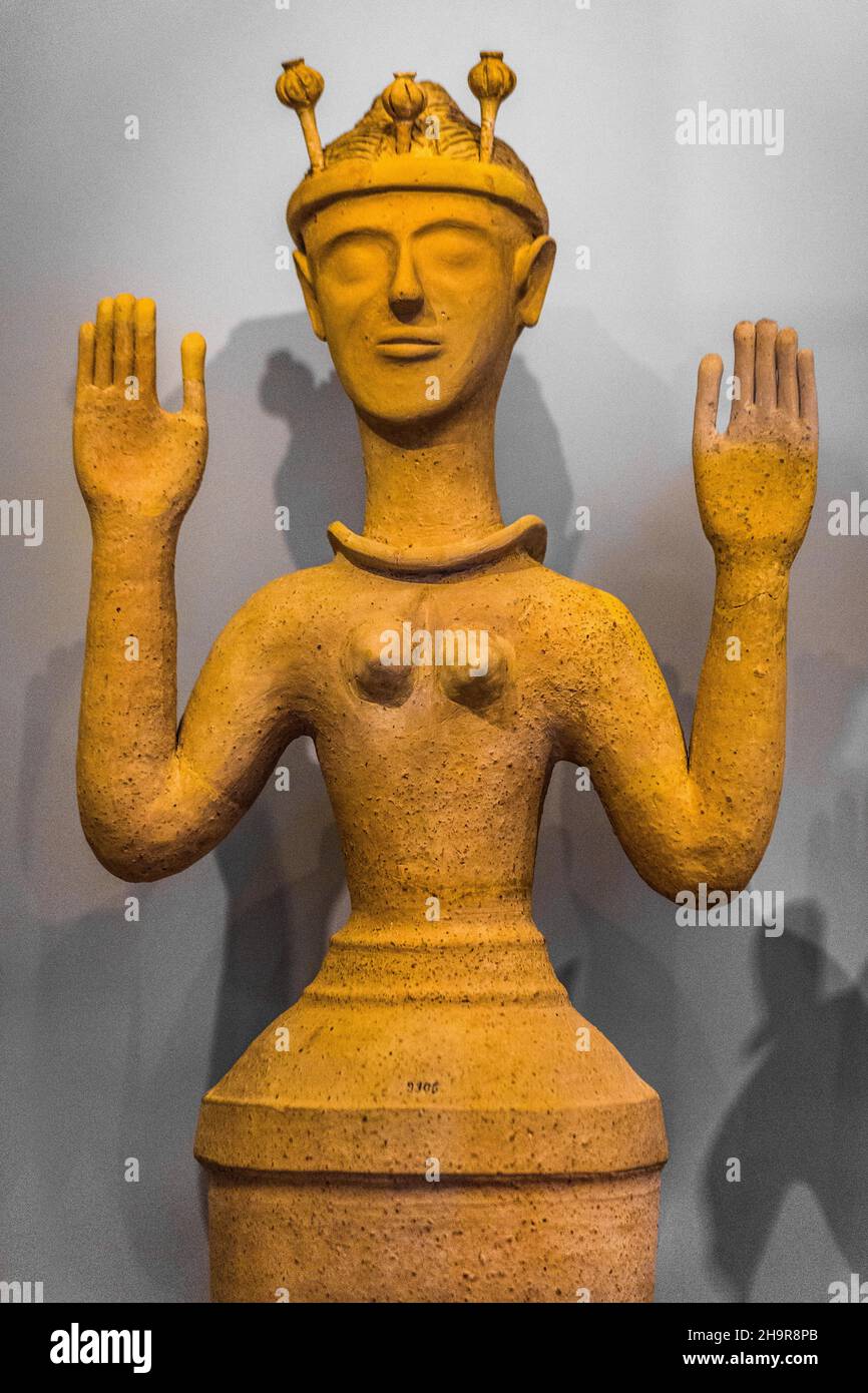 Goddess with raised arms, terracotta. (1300-1100 BC), Archaeological ...