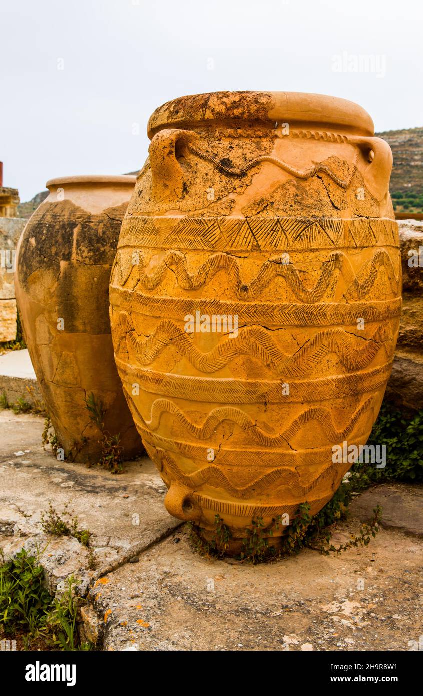 Pithoi, jar-like storage containers for oil, wine, Minoan palace of ...