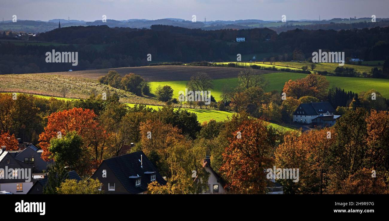 View from the lookout tower on Karlshoehe towards Ehberg in autumn ...