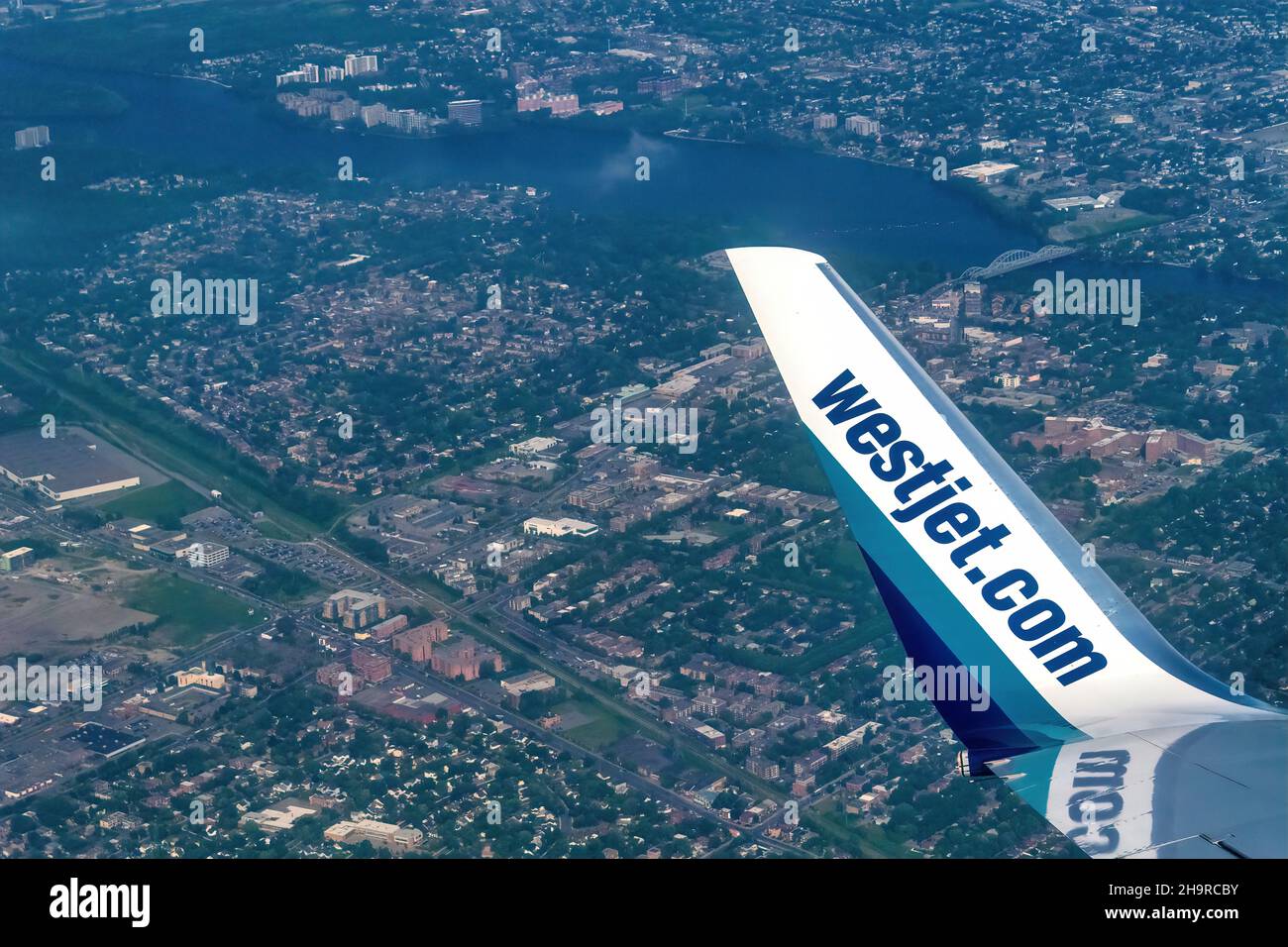 Westjet Logo in the Winlet of a Boeing Plane on June 13, 2017 Stock ...