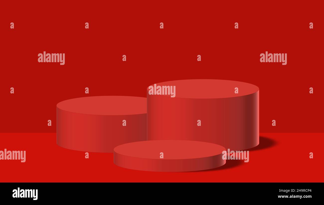 red product background stand or podium pedestal on empty display with ...