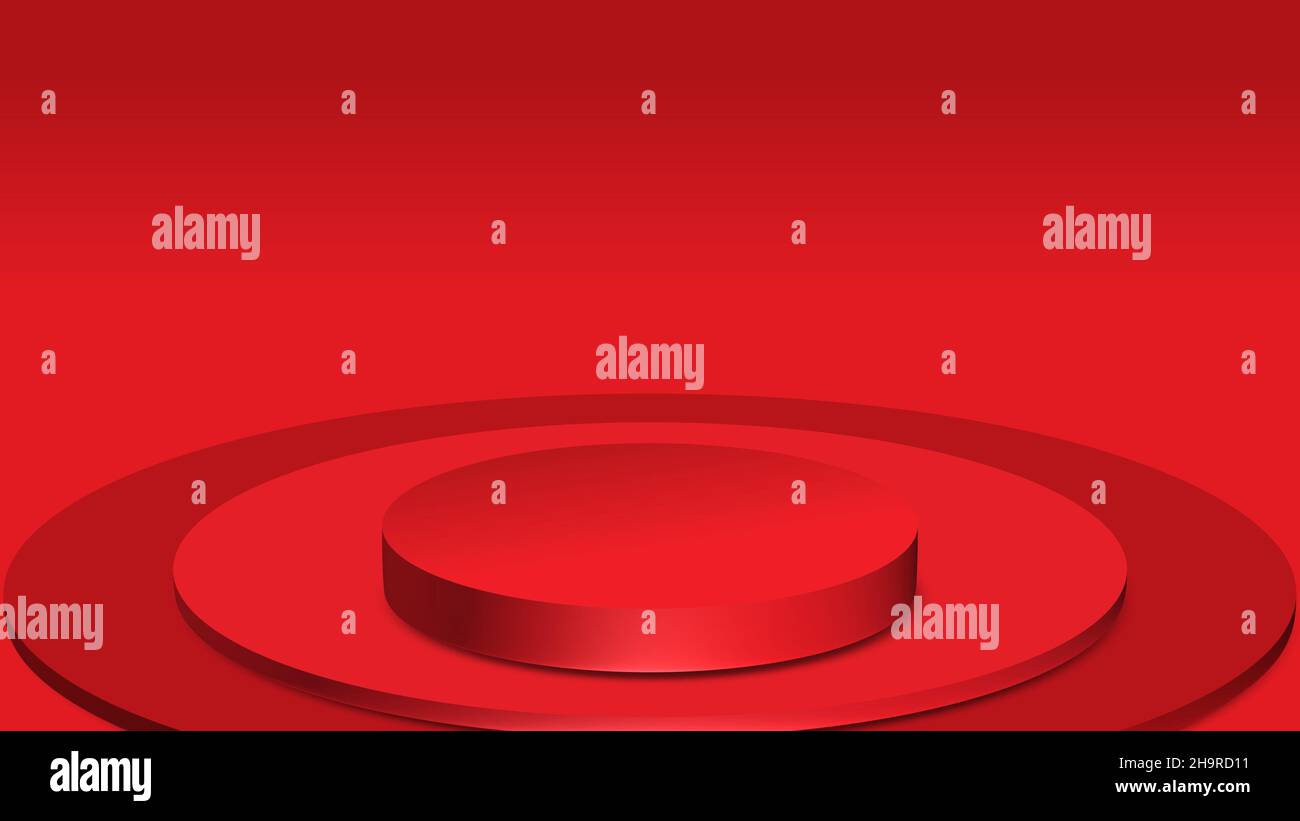 3D render, red podium on red background. 3D stage round podium. product ...