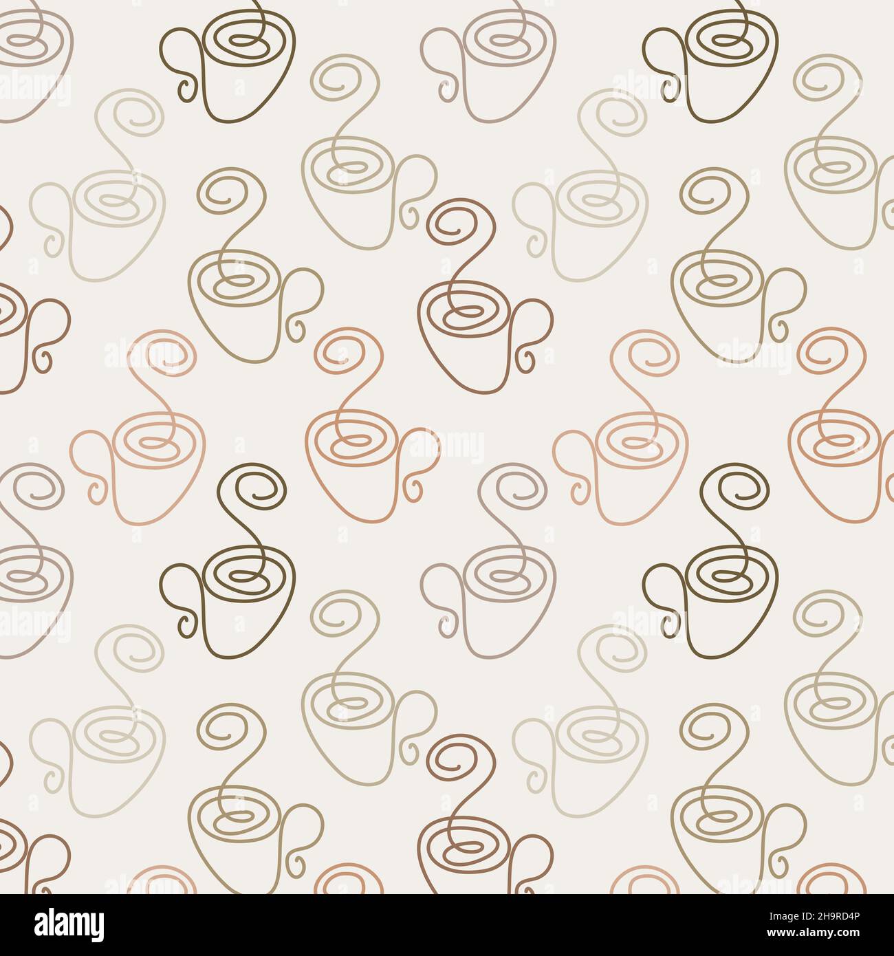 Abstract Seamless pattern of cups in a minimalistic line art style in ...