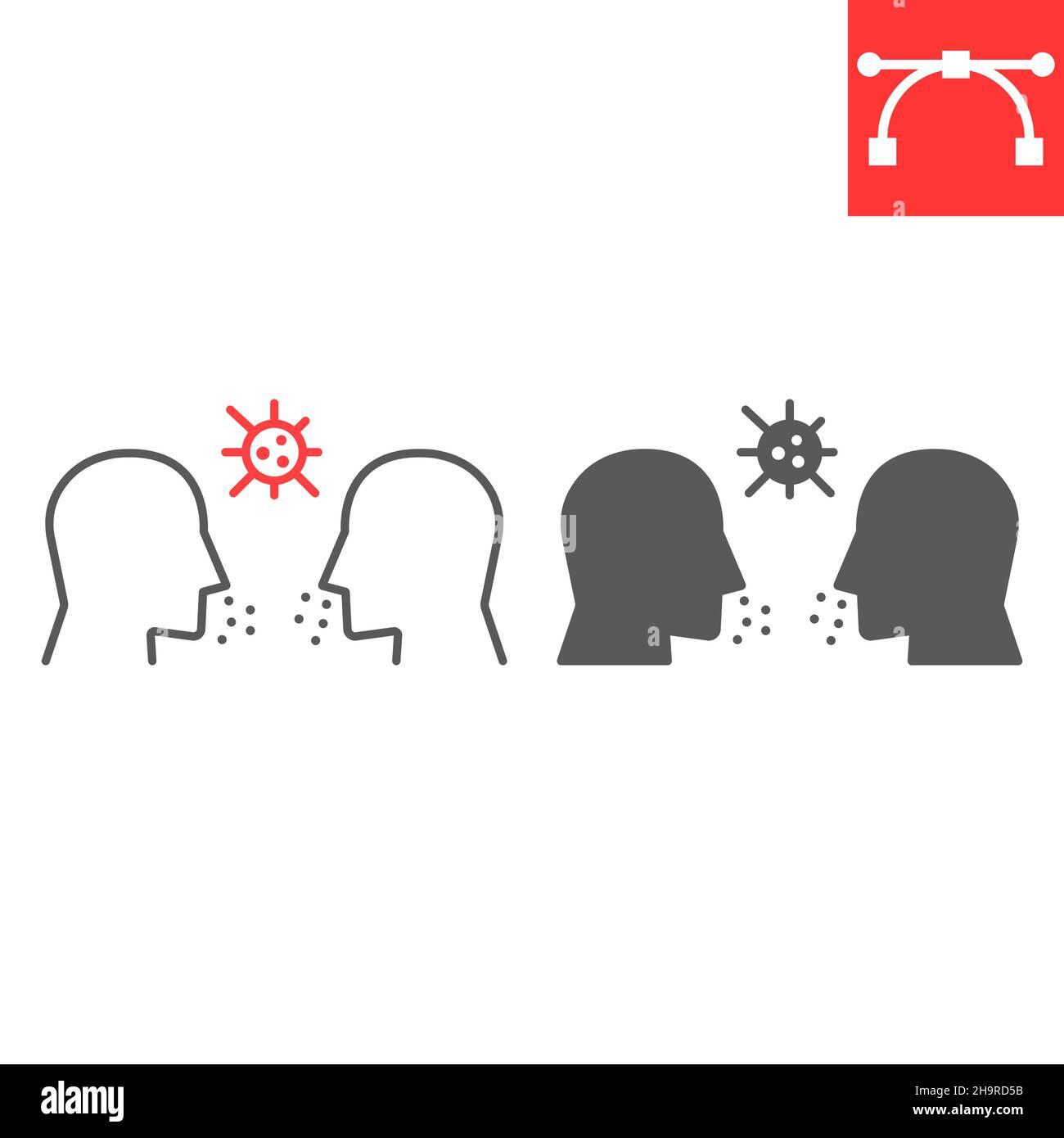 Airborne infection line and glyph icon, respiratory and coronavirus ...