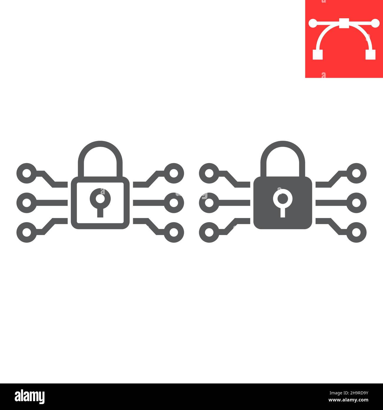 Data encryption line and glyph icon, padlock and protection, encryption ...