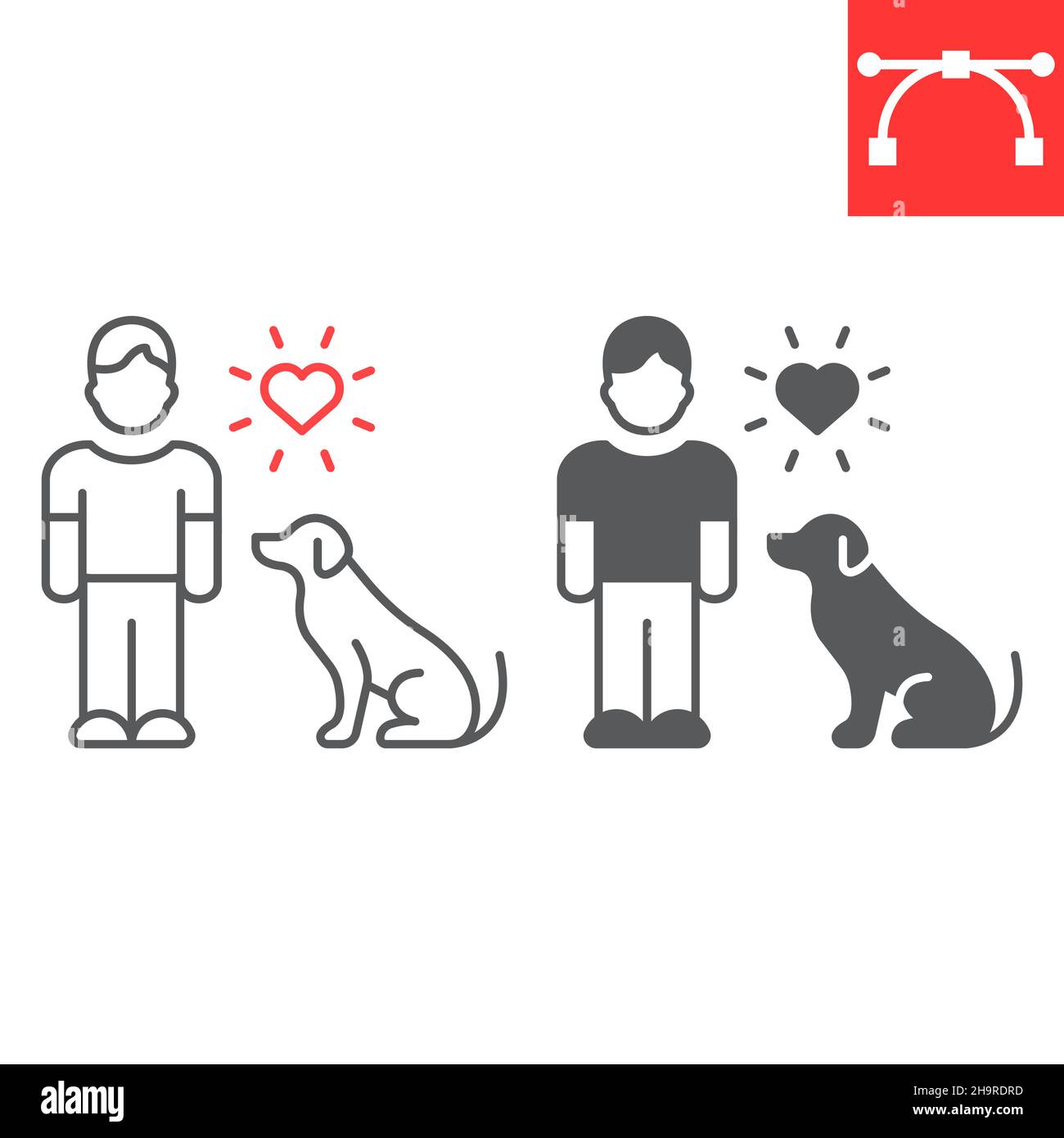 Animals help line and glyph icon, pet and volunteering, man and dog ...