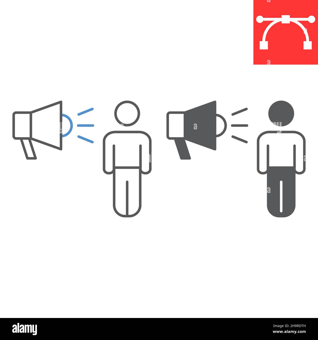 Direct marketing line and glyph icon, megaphone and person, direct ...