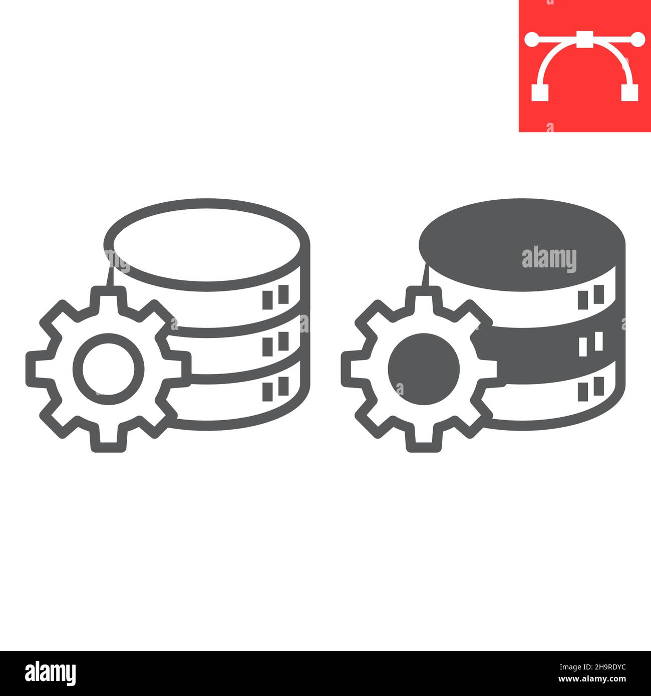 Database management line and glyph icon, database and storage, data ...