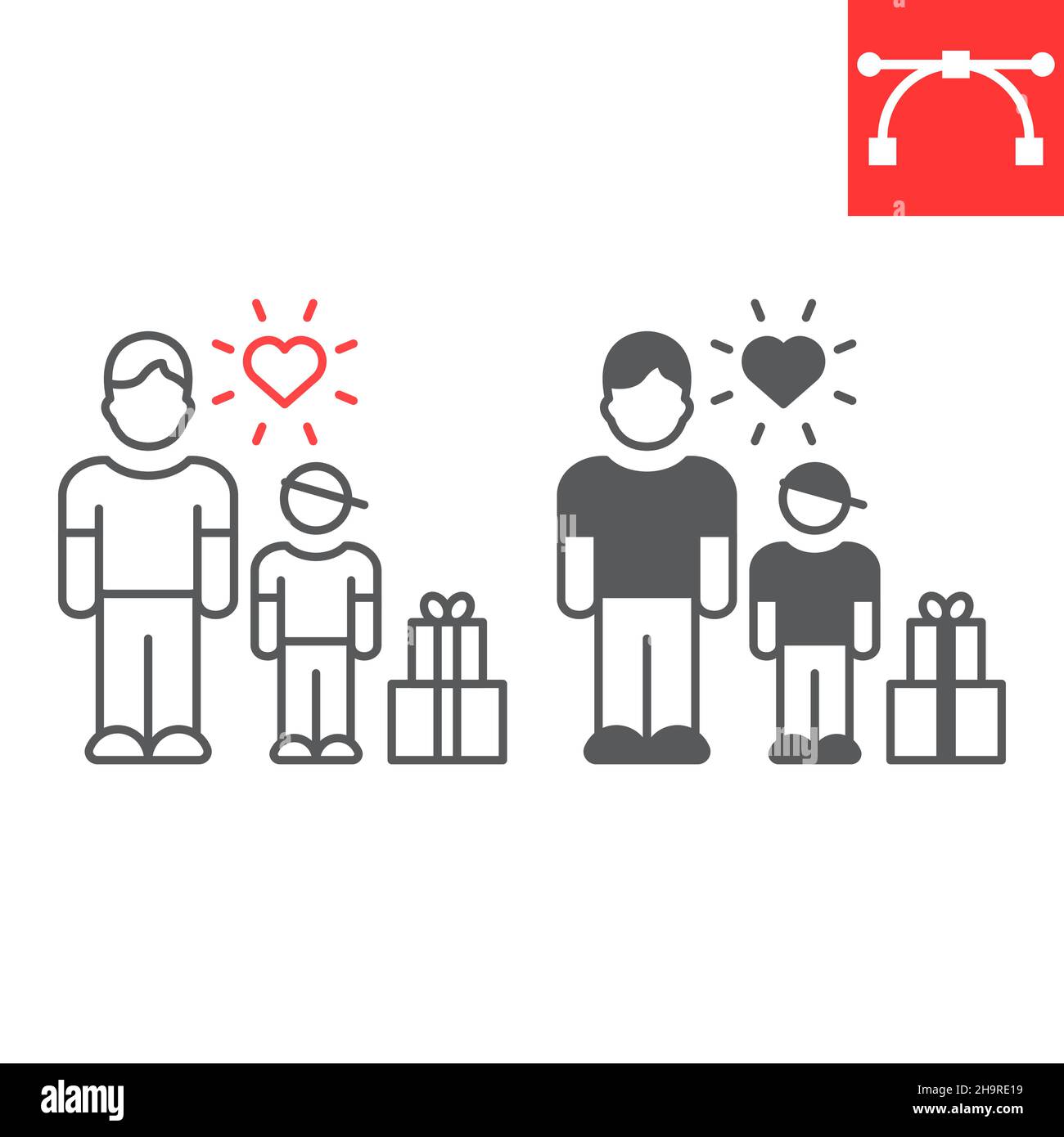 Orphans help line and glyph icon, volunteering and childhood, man with ...