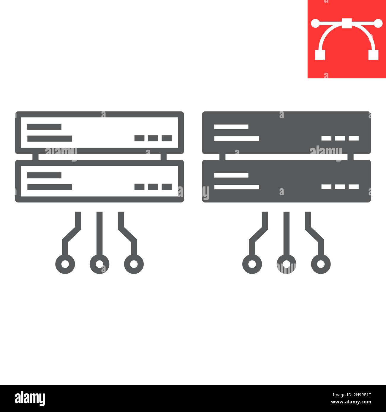 Data network line and glyph icon, database and connection, server ...