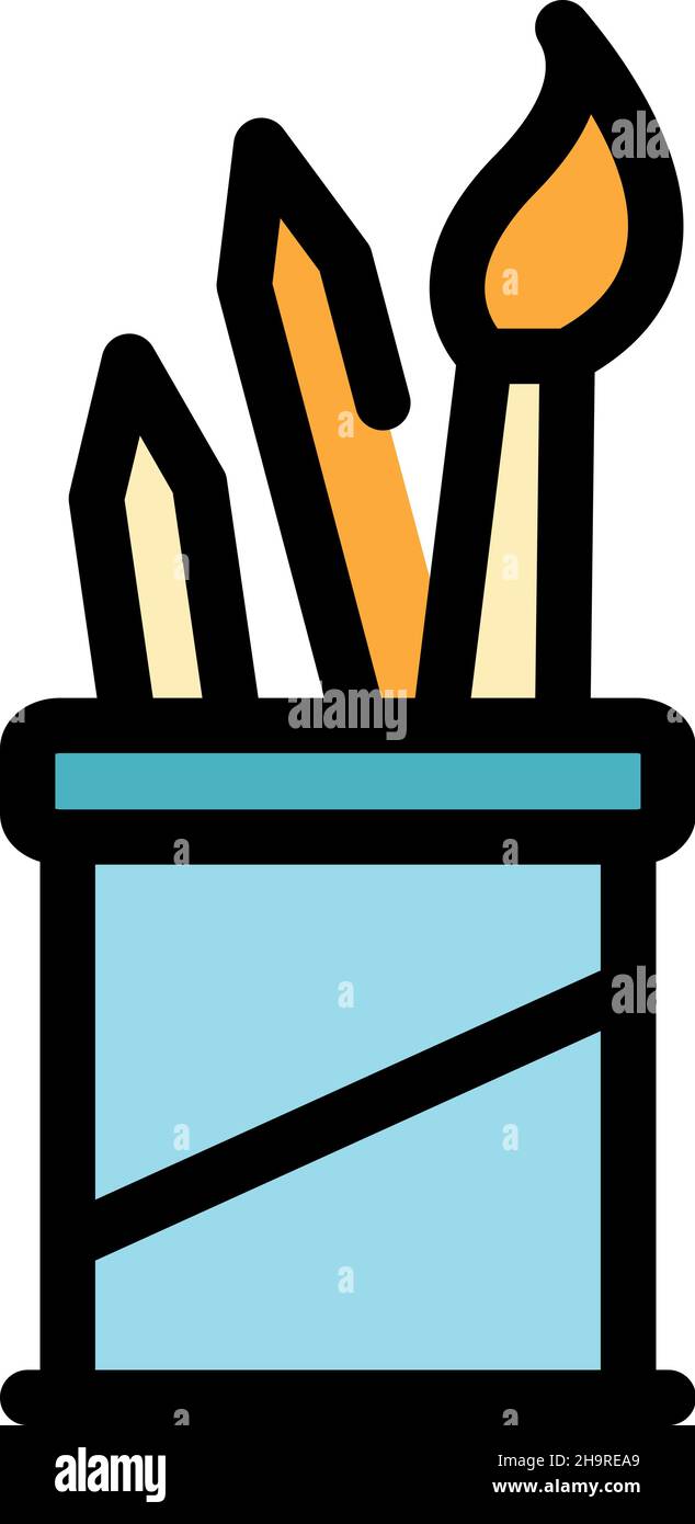 Pen holder icon. Outline pen holder vector icon color flat isolated ...