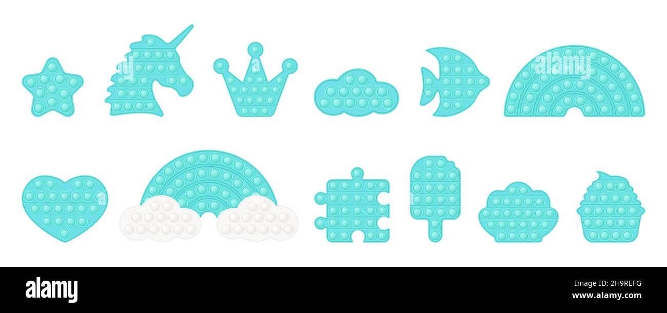 Set of blue popit shapes - birthday, crown, rainbow, heart, star ...