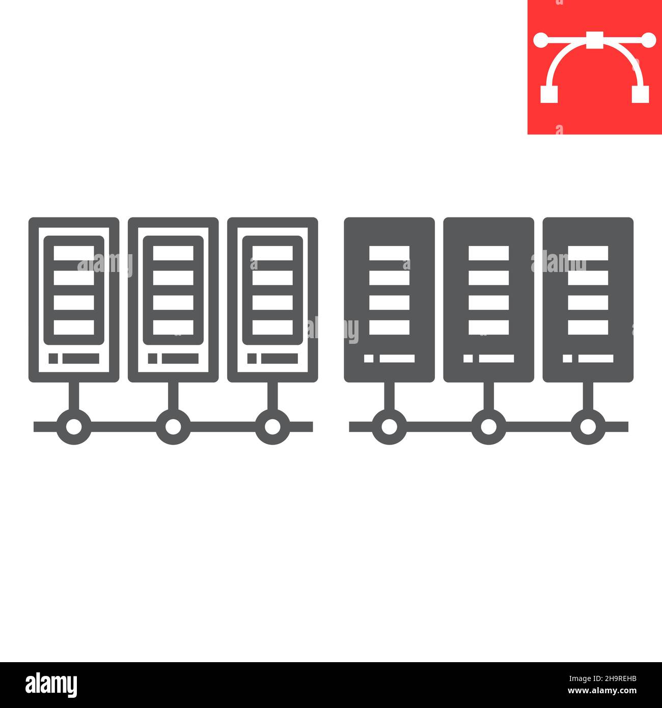 Data center line and glyph icon, database and hosting, computer server ...