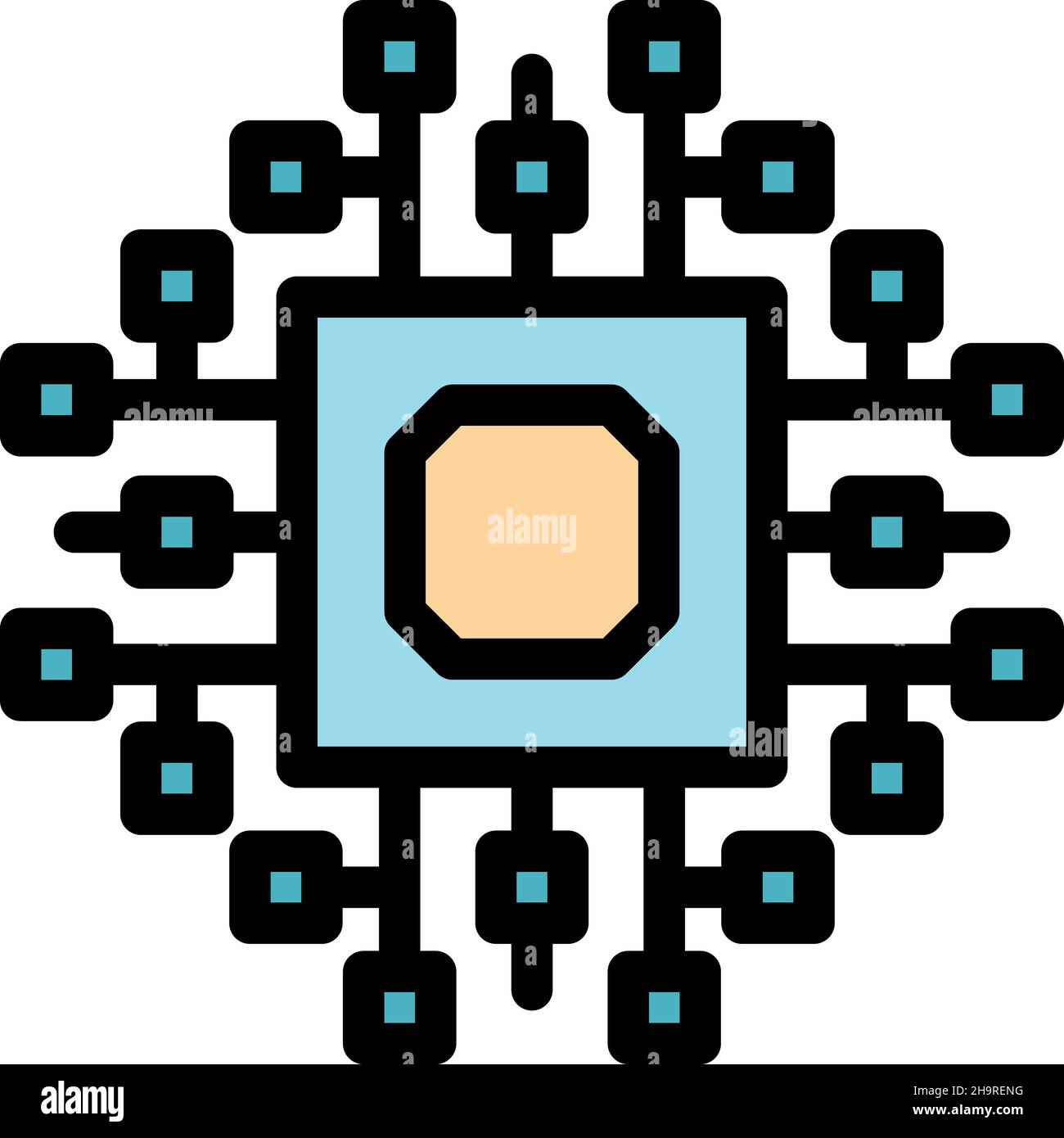 Computer cpu icon. Outline computer cpu vector icon color flat isolated ...