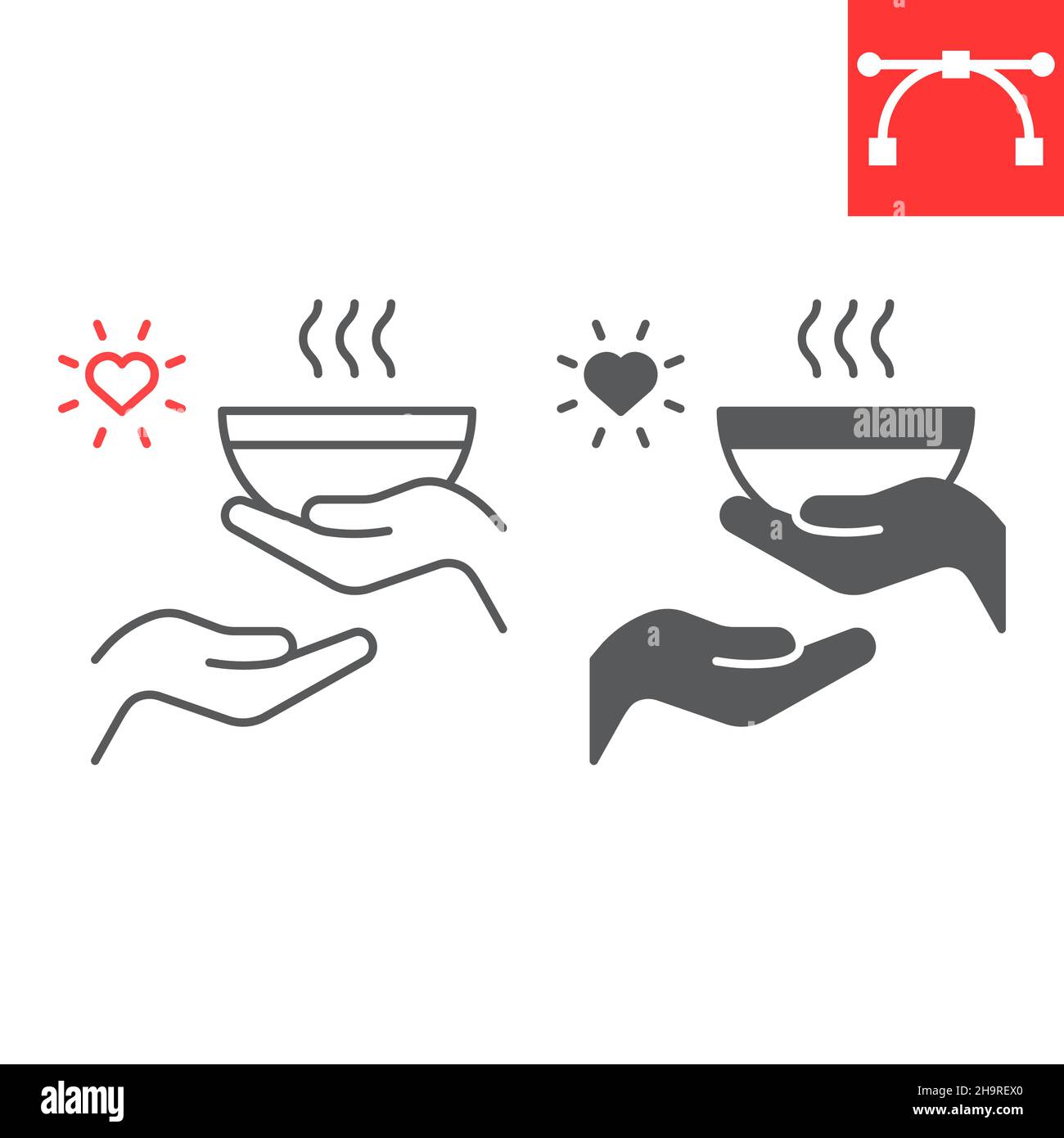 Food sharing line and glyph icon, care and volunteering, food share ...
