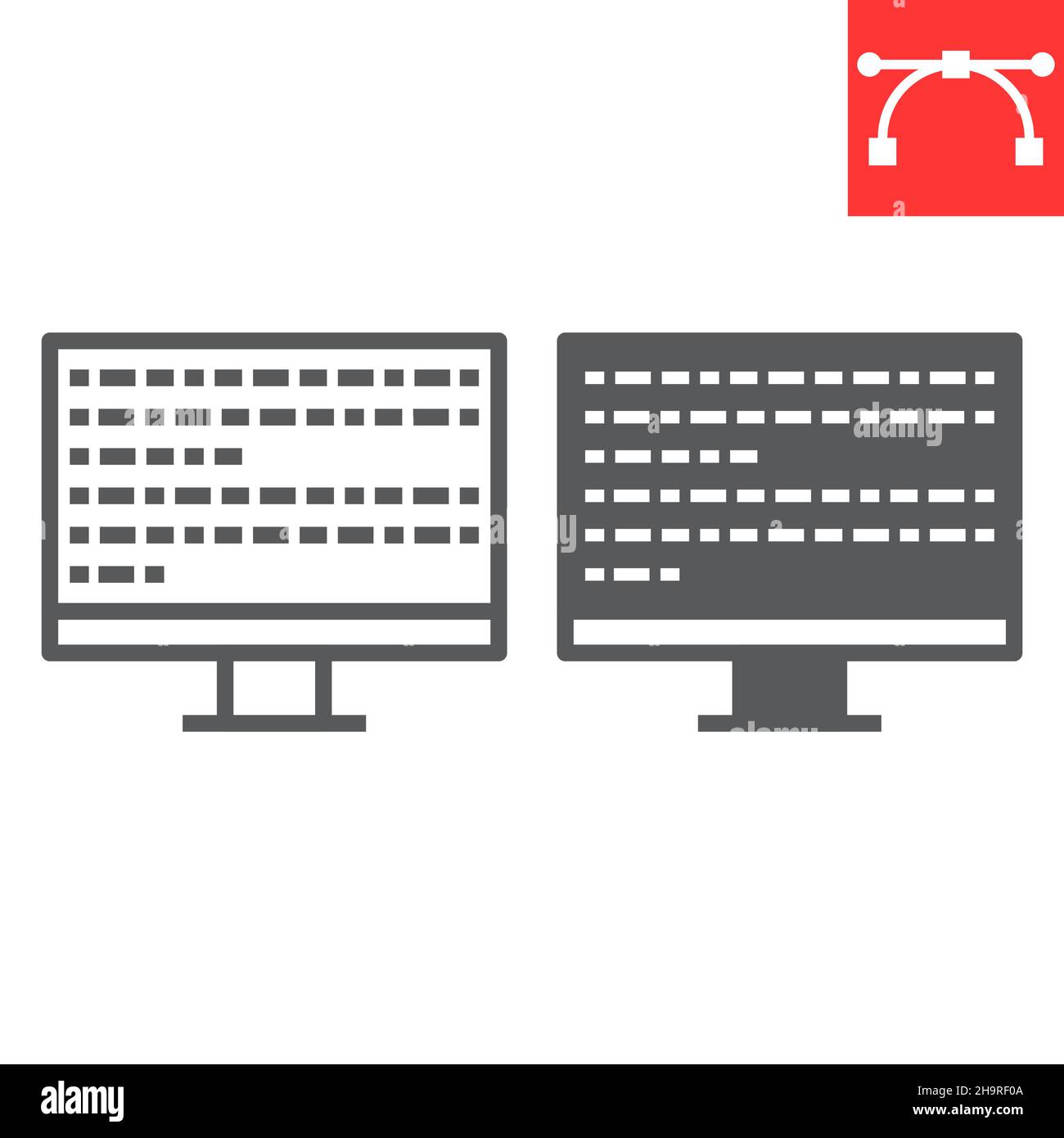 Programming line and glyph icon, data and coding, monitor code vector icon, vector graphics ...
