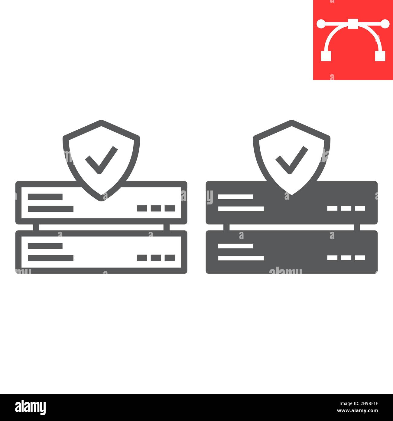 Data protection line and glyph icon, database and shield, server ...