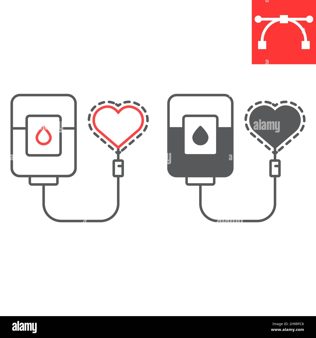 Blood donation line and glyph icon, donorship and transfusion, blood ...