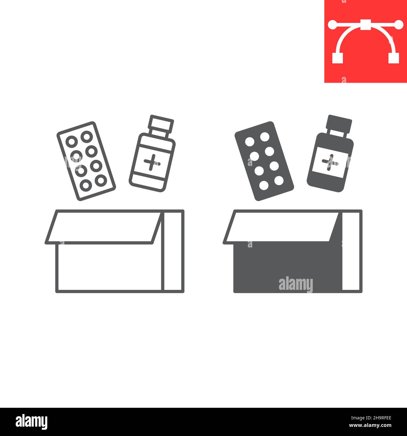 Drugs donation line and glyph icon, humanitarian and pharmacy, donation ...