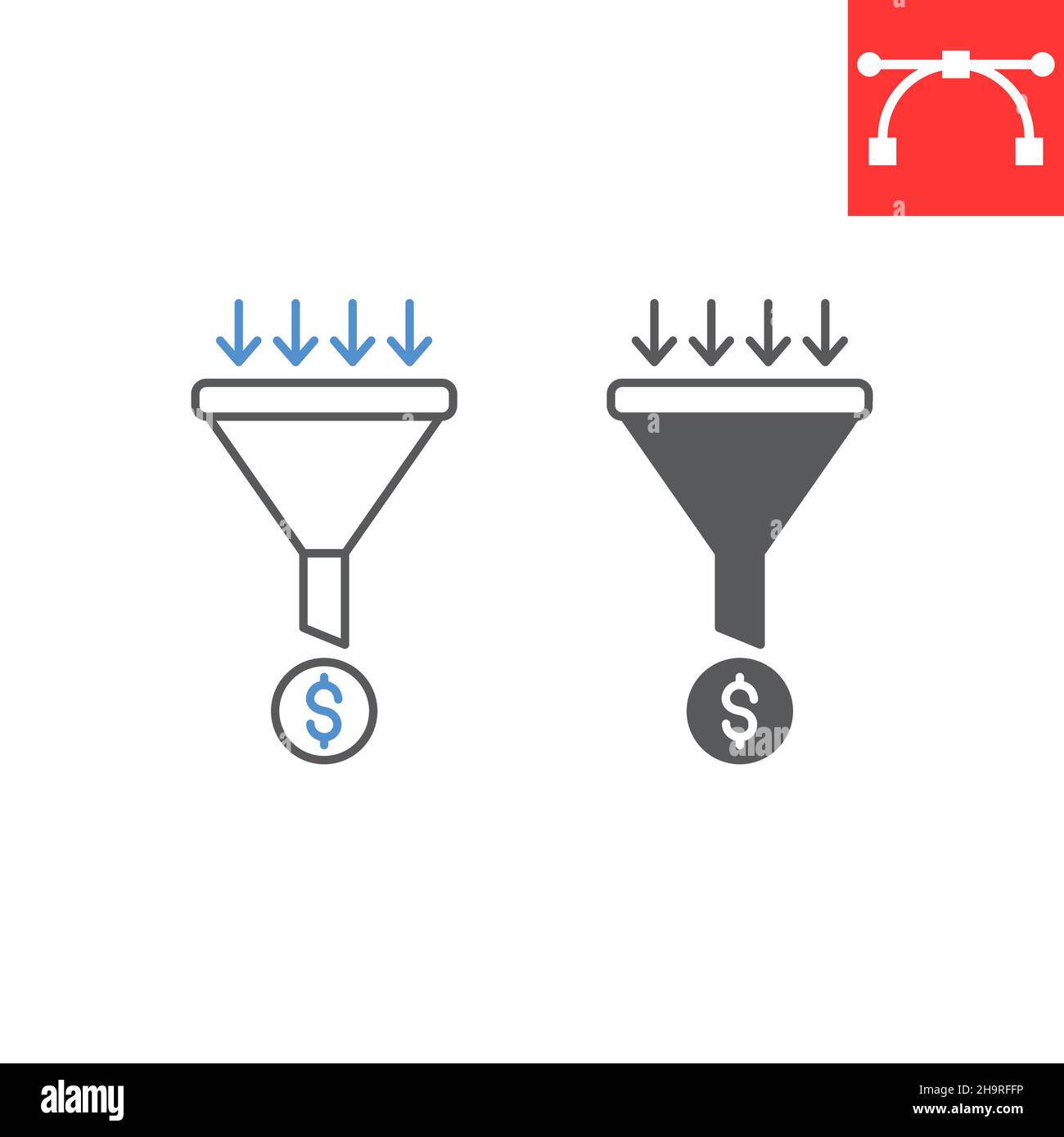 Sales funnel line and glyph icon, dollar sign and money, sales funnel ...