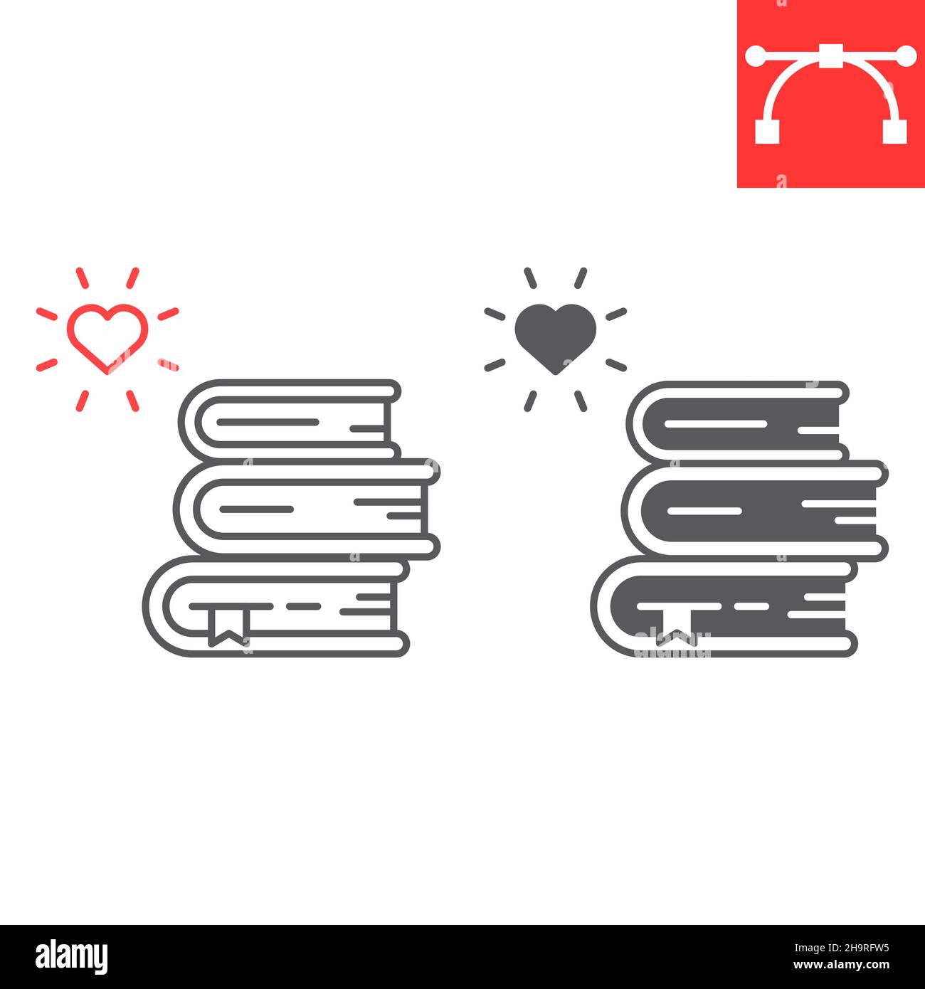 Educational books distribution line and glyph icon, school and ...