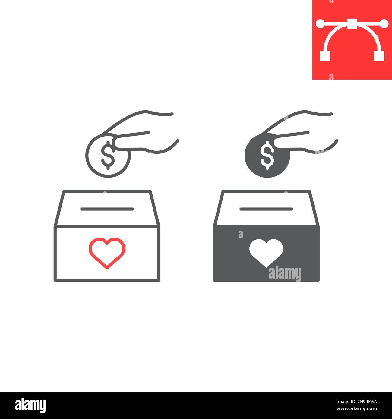 Donation line and glyph icon, donate box and volunteering, Hand putting ...