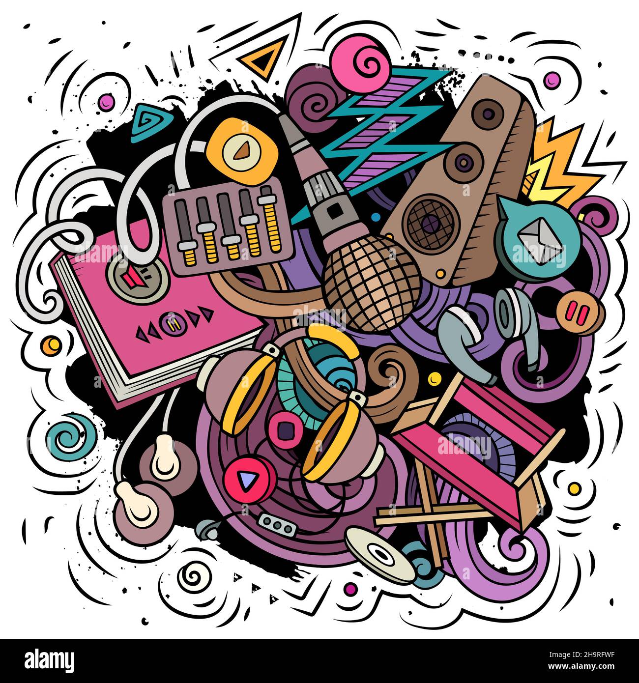 Audio content cartoon doodles illustration. Creative funny vector ...