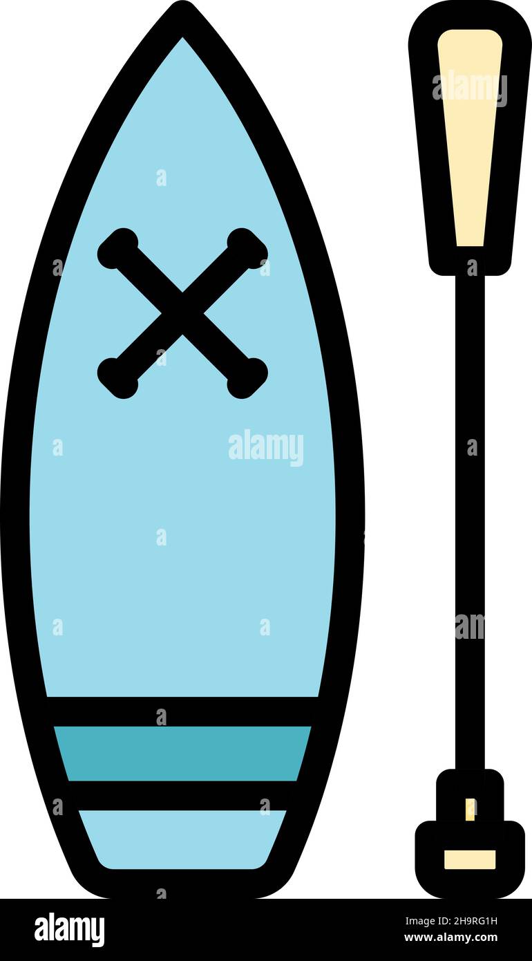 Sup surfing activity icon. Outline sup surfing activity vector icon color flat isolated Stock ...