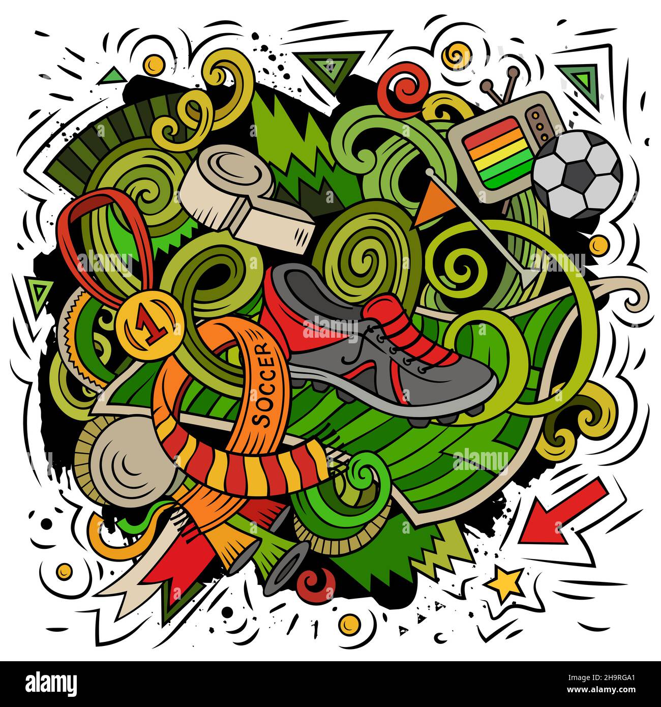 Cartoon vector doodles Football illustration. Colorful, detailed, with ...