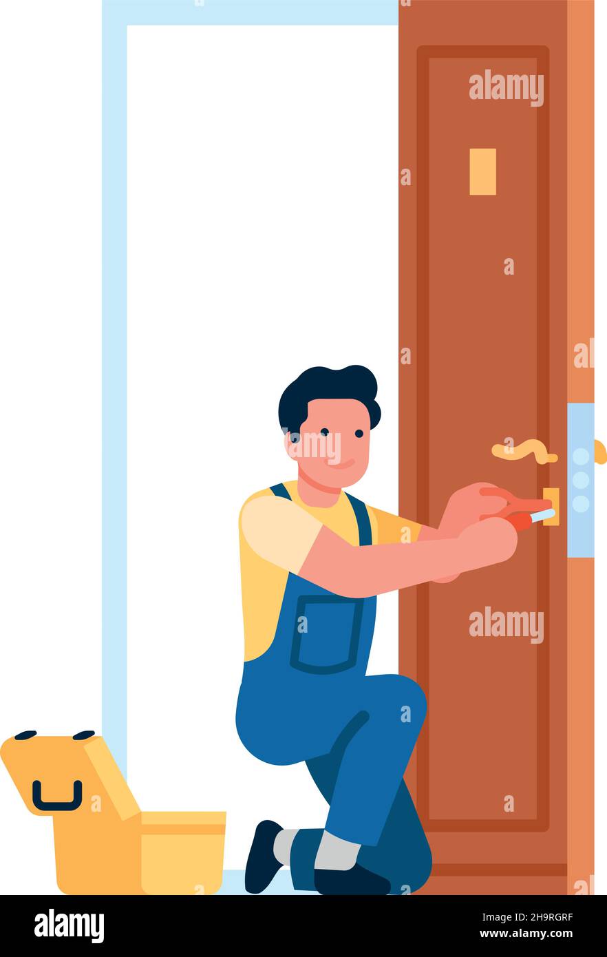Man fixing door Stock Vector Images - Alamy