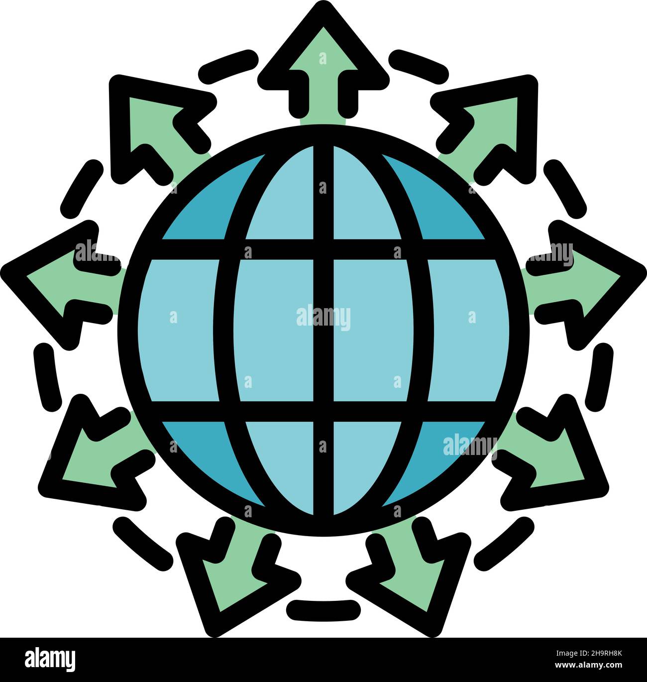 Full global network icon. Outline full global network vector icon color ...