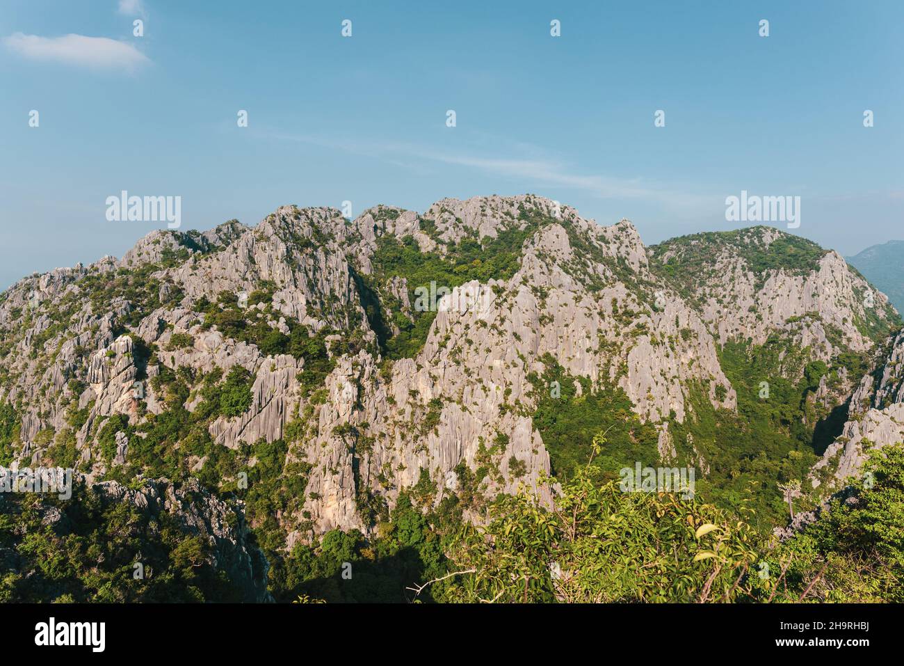 Scenic landscape view of limestone mountain with cliff in tropical ...