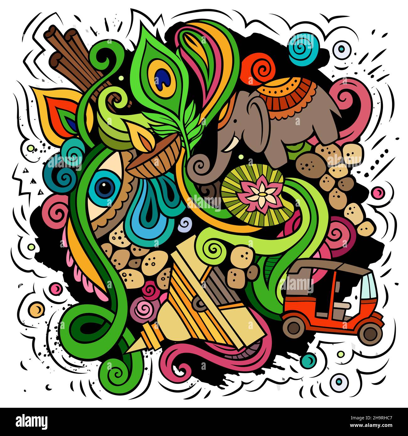 India cartoon vector doodle illustration. Colorful detailed composition ...