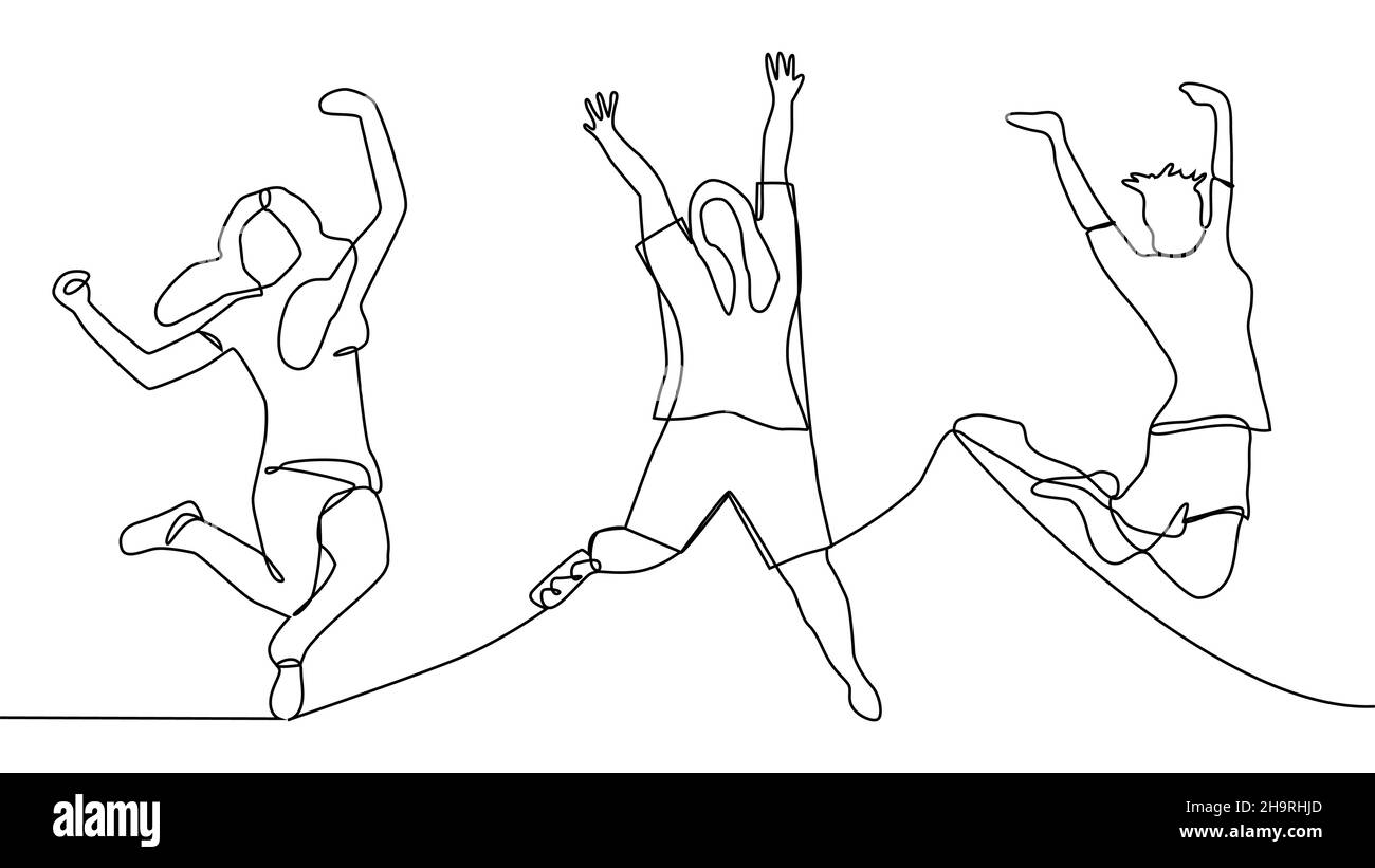 continuous line drawing of jumping happy team members Stock Vector ...