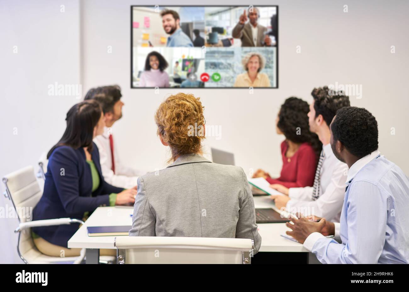 Online meeting with video conference from the business team in the ...